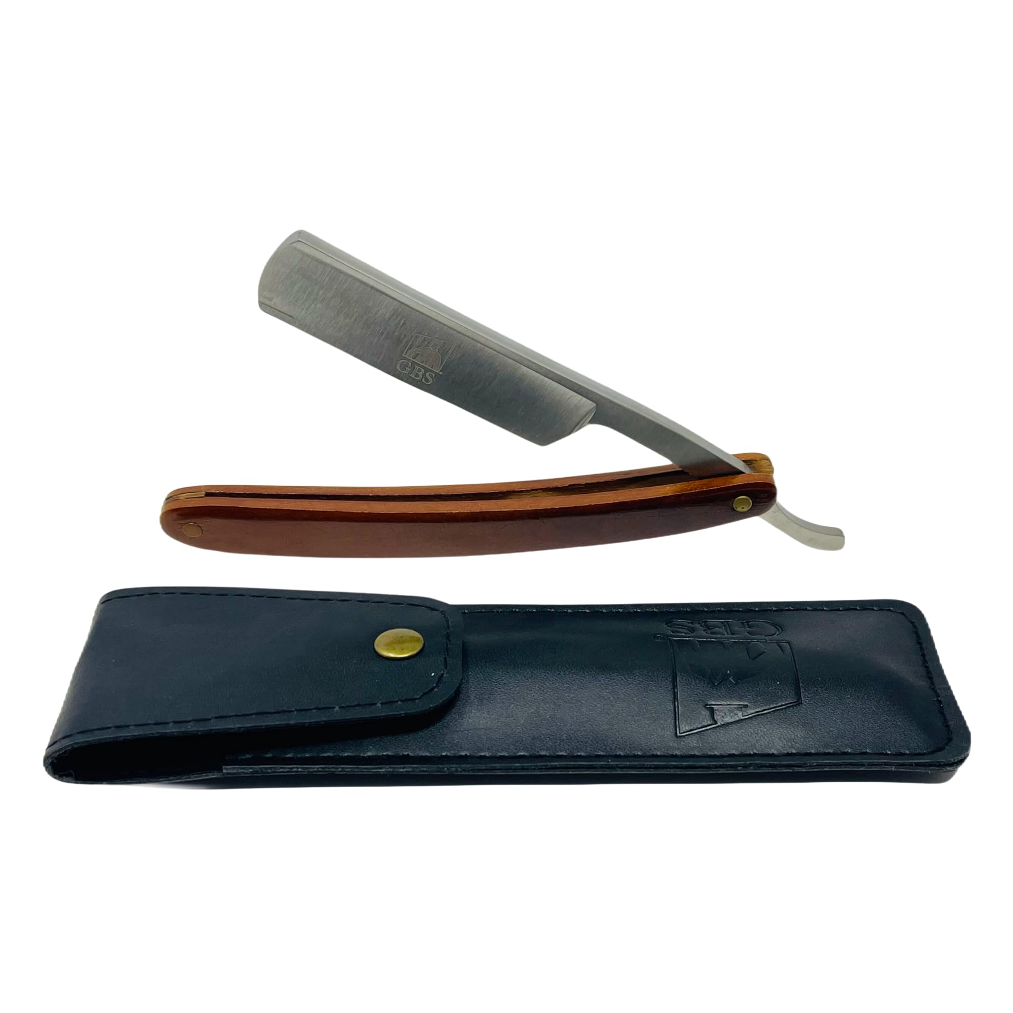 G.B.S Wooden Handle Straight Edge Stainless Steel Barber Shaving Straight Razor, Handmade, Extra Sharp With Leather Razor Travel Case
