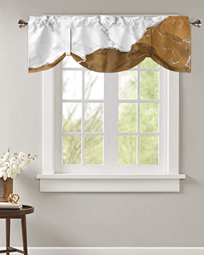 Funnywall88 Tie Up Curtain Valance for Living Room,Wild Marble Pattern Gold Brown White Ombre Valance for Kitchen Window Valance Adjustable Tie-up Valance 12 Inch Rod Pocket 1 Panel