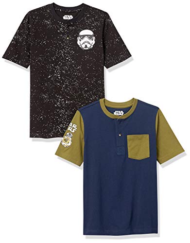 Amazon Essentials Disney | Marvel | Star Wars Boys' Short-Sleeve Henley T-Shirts (Previously Spotted Zebra), Pack of 2, Star Wars Icons, X-Small