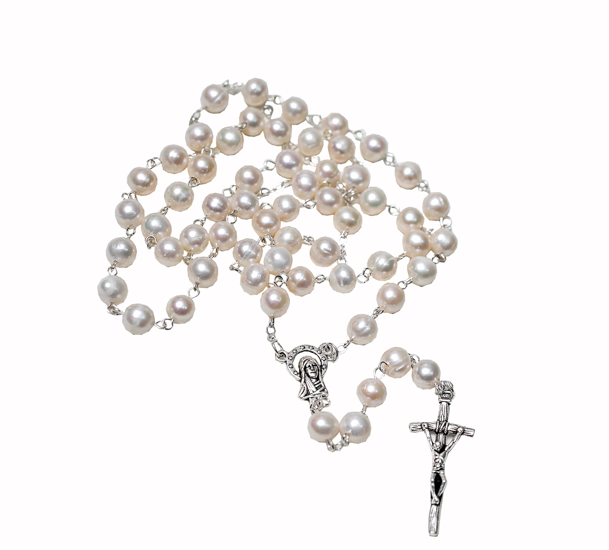 8mm freshwater natural pearl Catholic Rosary Necklace prayer religious handmade jewelry with Jewelry box