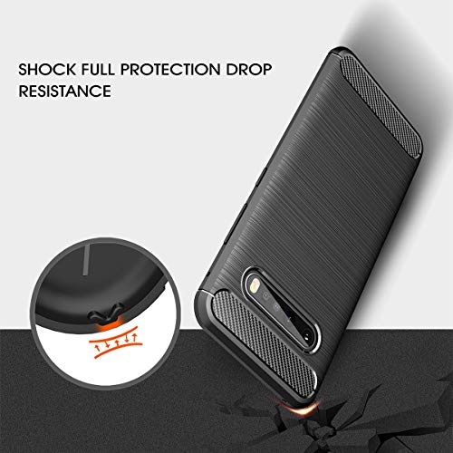 Grandcaser Case for LG V60 ThinQ 5G Ultra Slim Carbon Fiber TPU Soft Anti-Scratch Shockproof Protection Cover for LG V60 ThinQ 5G 6.8" -Black