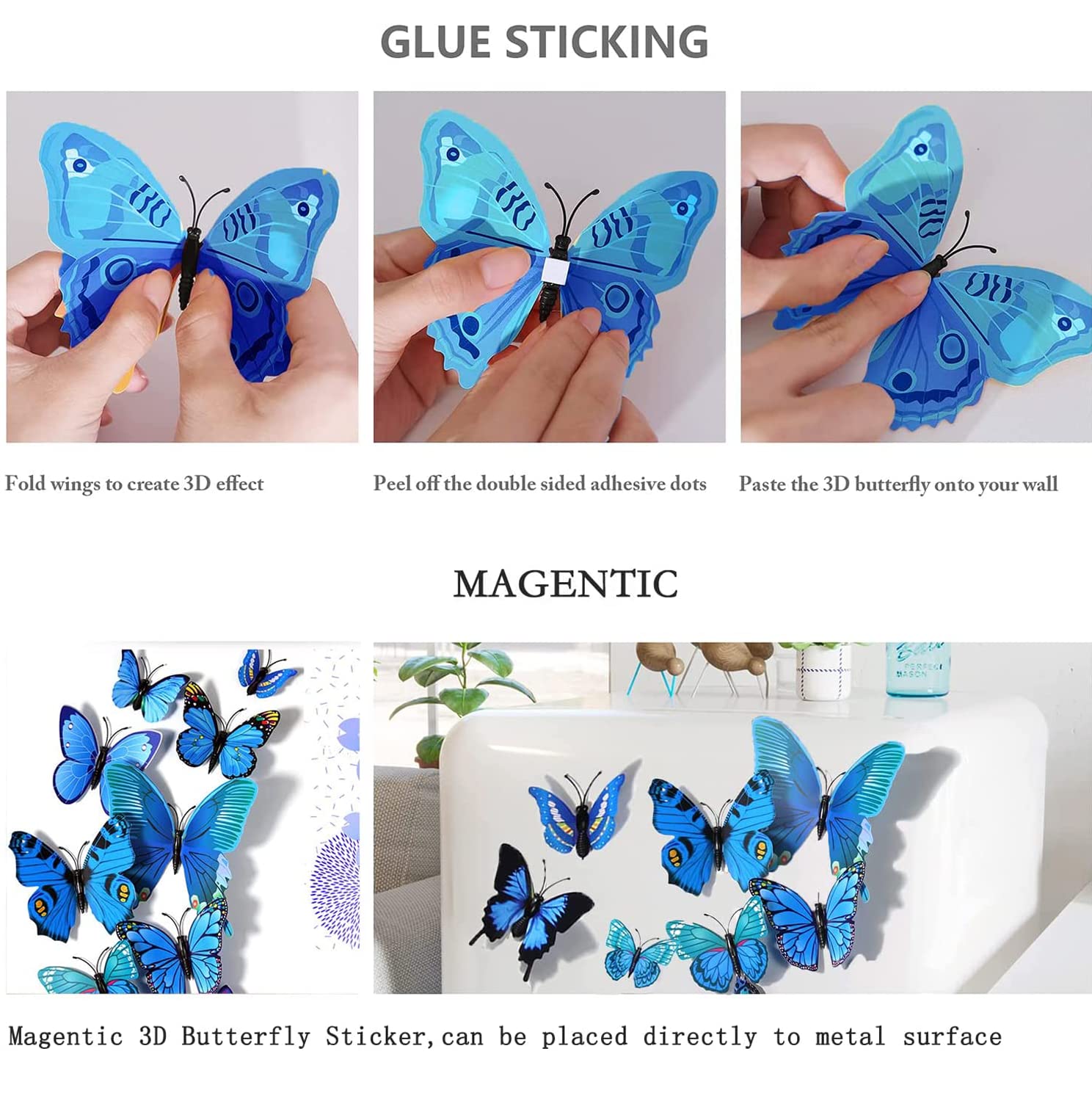 HAKDAY 3D Butterfly Wall Decor, 48 PCS 3D Butterfly Wall Stickers for Crafts Butterflies Party Decorations Birthday Room Decor