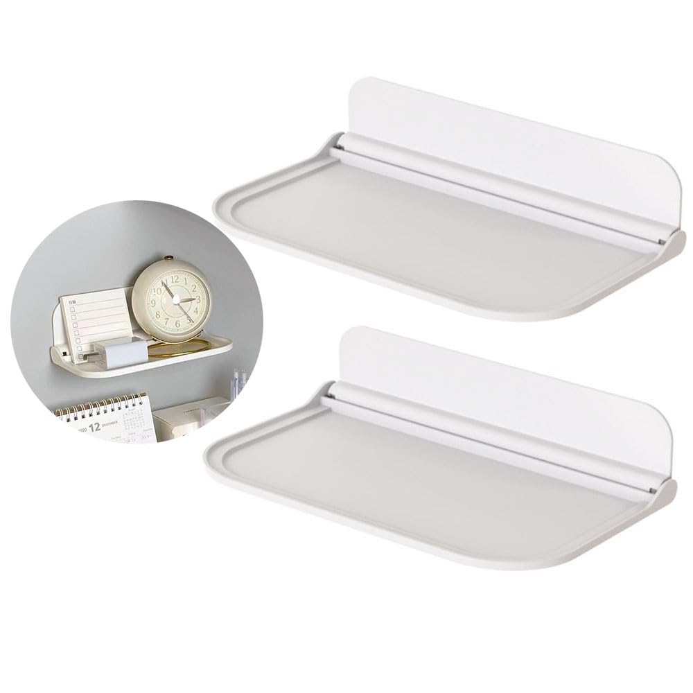 bcnyihe 2 Pcs Bathroom Folding Rack Toilet Wall Towel Storage Handy Tool Perforation-Free Bedroom Bedside Shelf Hanging Bracket Foldable Adhesive Organizer
