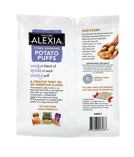 Alexia Crispy Seasoned Potato Puffs Roasted Garlic and Cracked Black Pepper, 19 oz (Frozen)