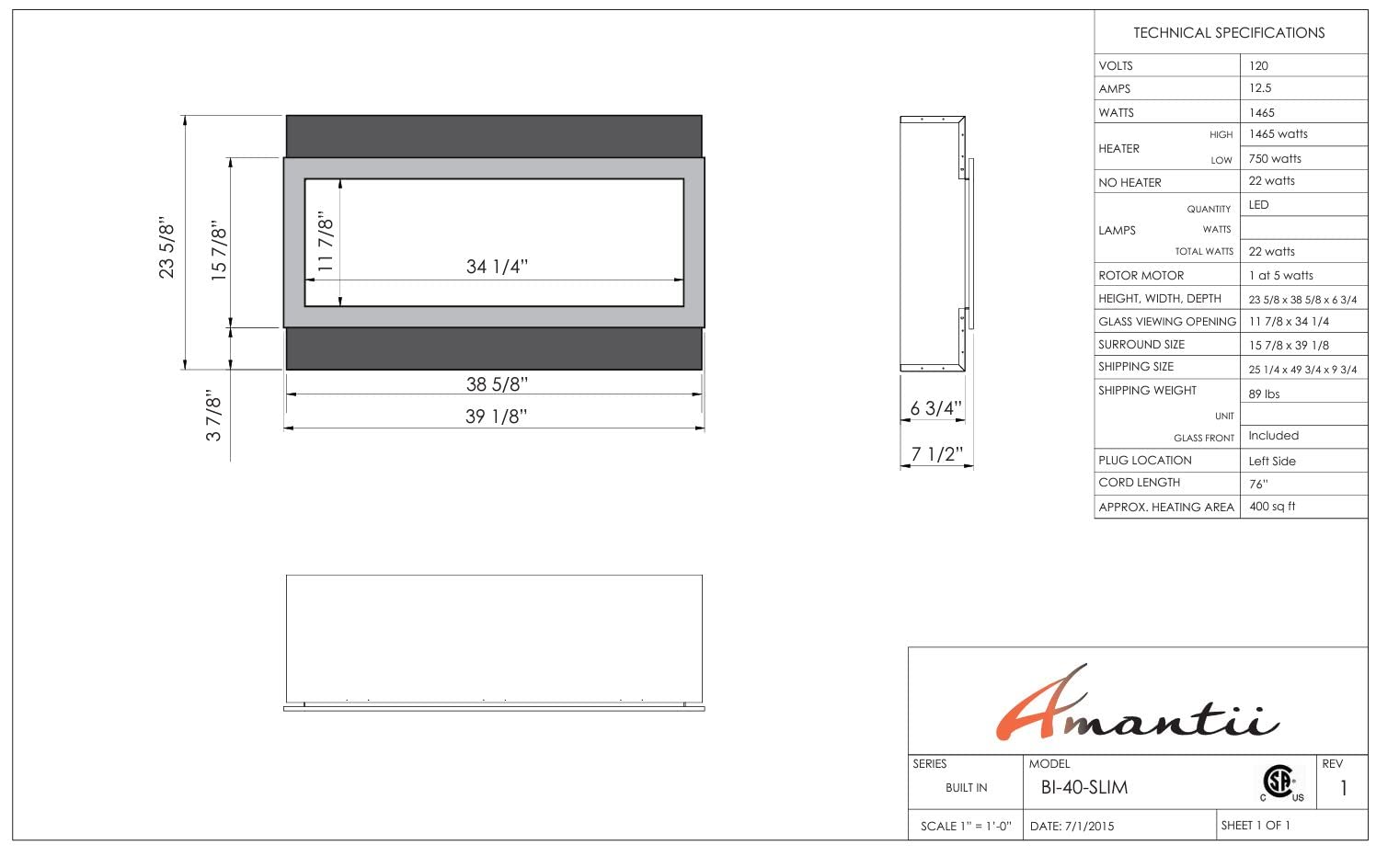 Amantii Slim Outdoor Electric Built-in Electric Fireplace Insert