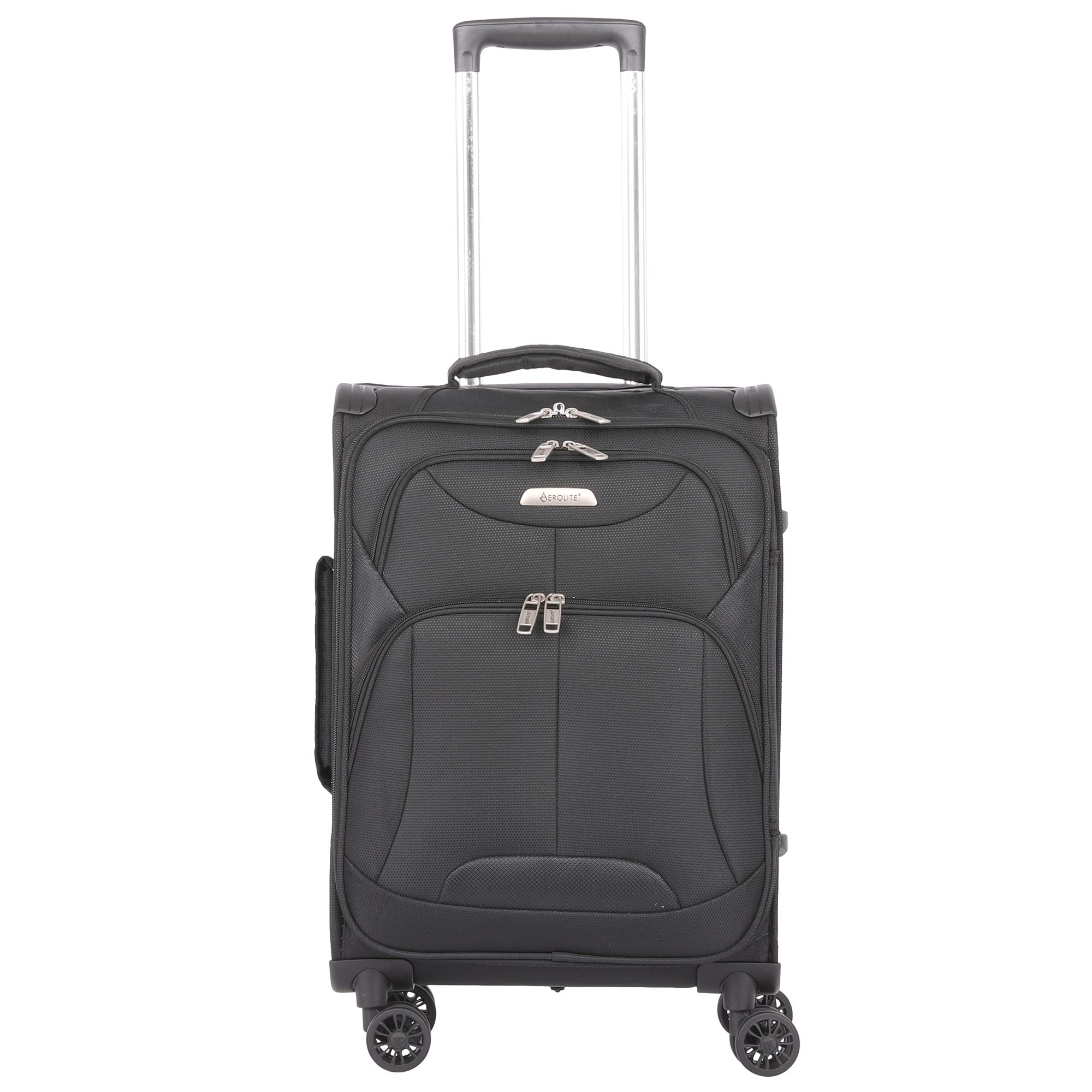 Aerolite 21” Inch Carry On Lightweight 4 Wheel Spinner Suitcase & 16” Under Seat Bag Set (Black)