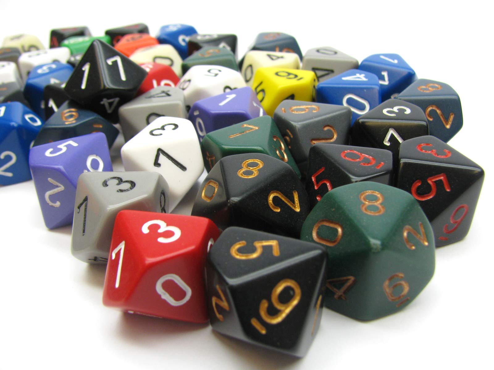 DND Dice Set-Chessex D&D Dice-16mm Assorted Opaque Plastic Polyhedral Dice Set-Dungeons and Dragons Dice Includes 50 Dice – D10