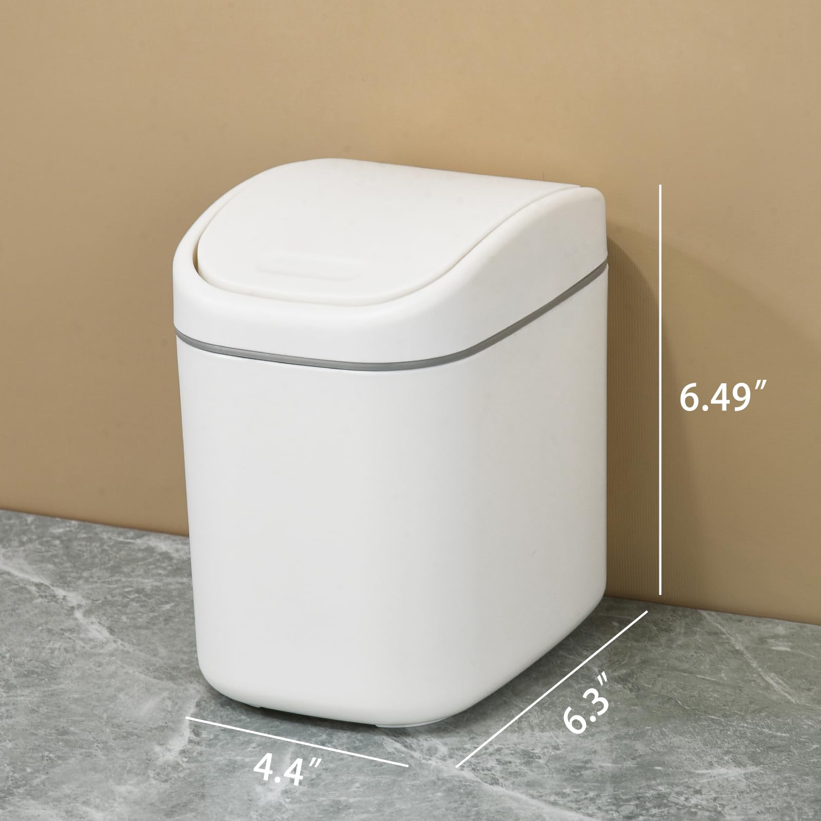 Mini Garbage Can with Swing Top Lid, 0.8 Gallon Small Trash Can White Plastic Wastebasket Mini Desktop Trash Can Organization and Accessories for Vainty Desk Kitchen Bedroom Office Camper(1 Pack)