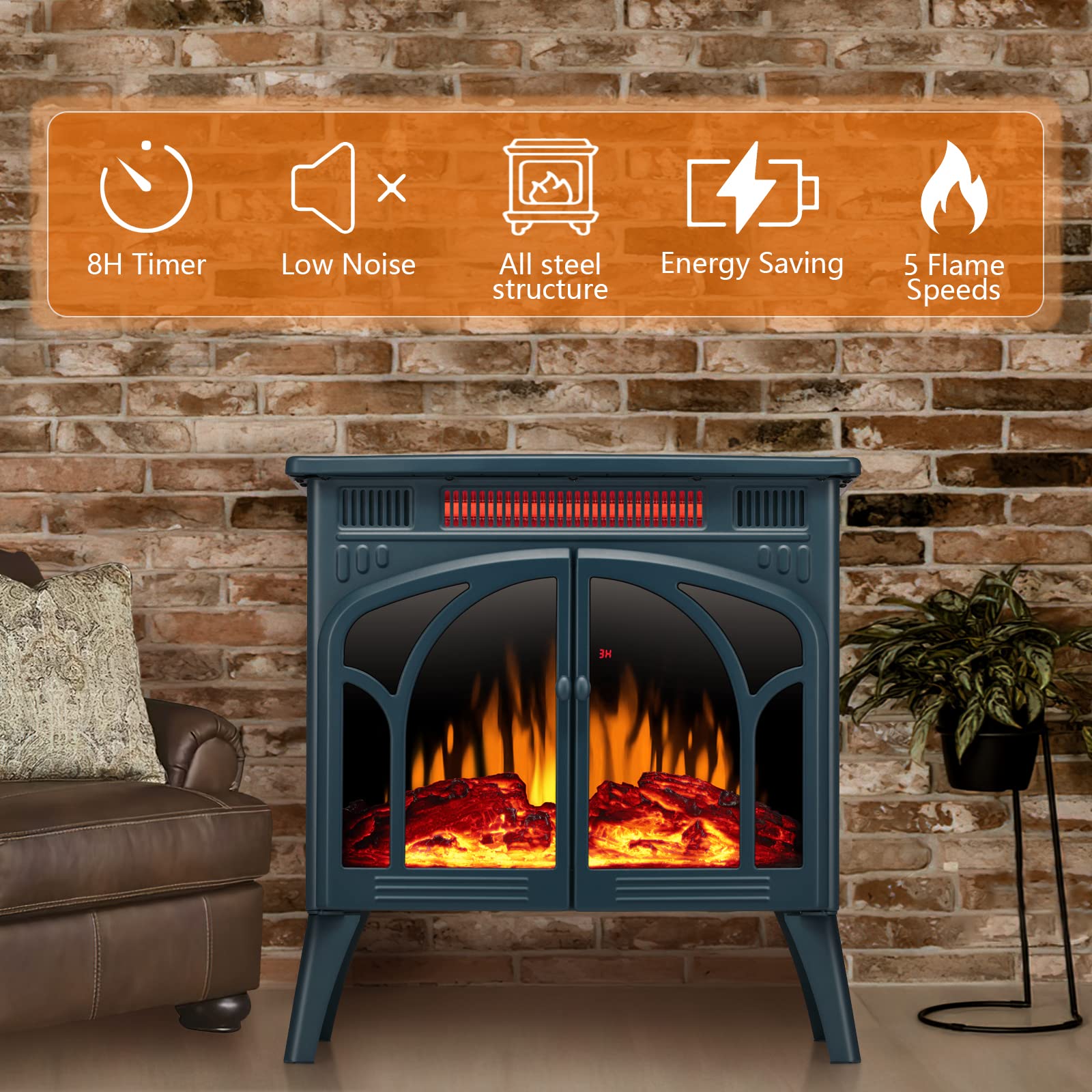 Antarctic Star 25-inch 3D Infrared Classic Electric Fireplace Stove, Freestanding Fireplace Heater Adjustable Brightness and Color,Portable,Thermostat,Overheating ProtectionâŚ