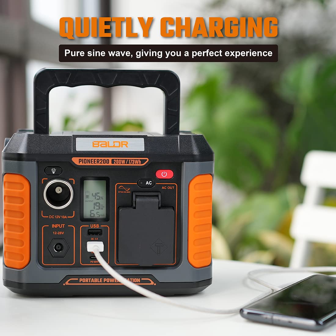 BALDR Portable Power Station, Solar Generator with 200W/120V Pure Sine Wave AC Outlet, 173Wh Backup Lithium Battery For Camping Travel Hunting Outdoors