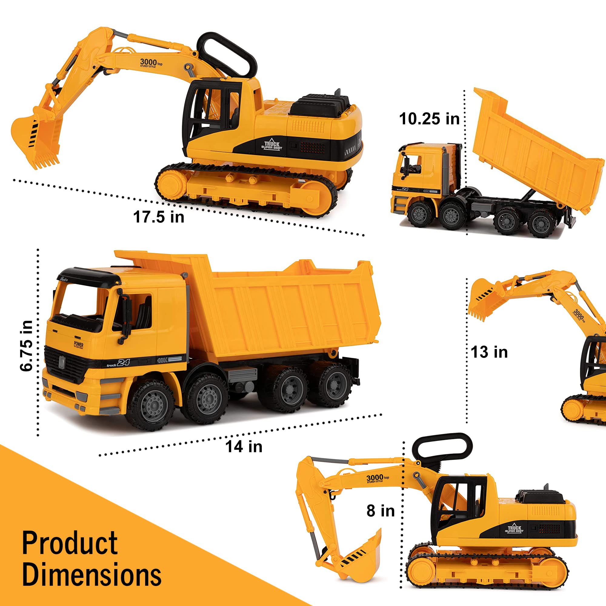 Toy To Enjoy Excavator & Dump Truck Toy for Kids (Set of 3) with 1.1 LB Play Sand – Moveable Claw & Lifting Back – Garbage Truck & Bulldozer Digger – Construction Vehicle for Kids & Children