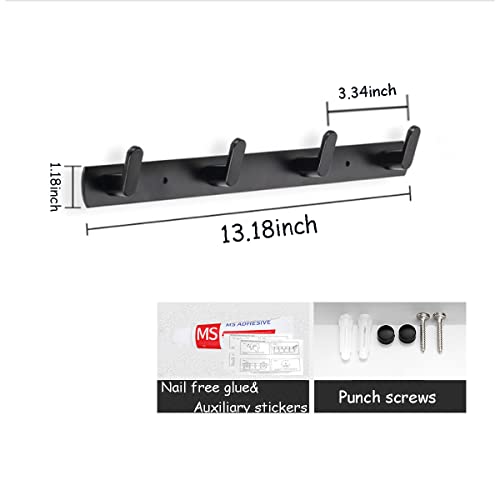Coat Hooks Wall Mounted, Heavy Duty Coat Rack Wall Mount , Wall Hooks for Hanging Coats Hat Bags, Matte Black (4 Hooks)