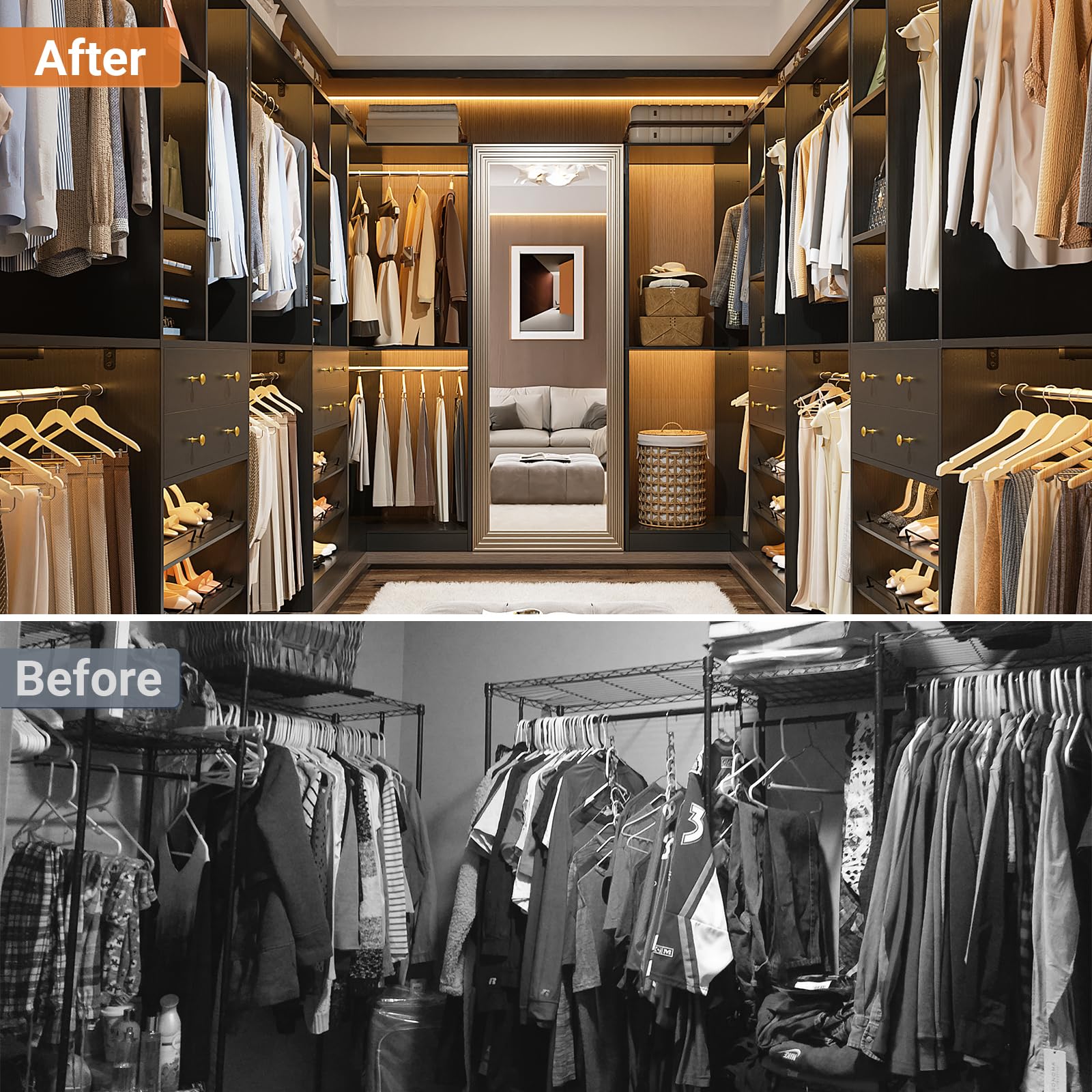 Besiost Closet System with Corner(3 Sets), 90.5" Closet Organizer System with Drawers, Reversible Garment Rack with Shelves, Walk-in Closet System with Hanging Robs, White