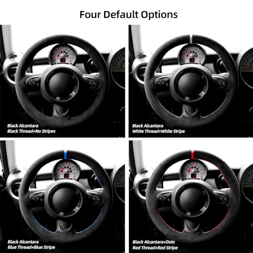 Alfanxi Hand Stitch Alcantara Steering Wheel Cover Compatible with Mini Cooper/Cooper S One (Blue Stripe)