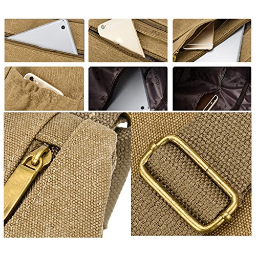 Fabuxry Light Weight Canvas Shoulder Bag for Women Messenger Handbags Cross Body Multi Zipper Pockets Bag (Grey)