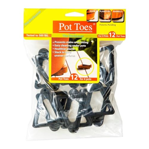 Bosmere Pot Toes, Plant Pot Risers for Indoor and Outdoor, Prevent Stains and Rotting on Wood, Cement, and Tile - Black (Pack of 12)
