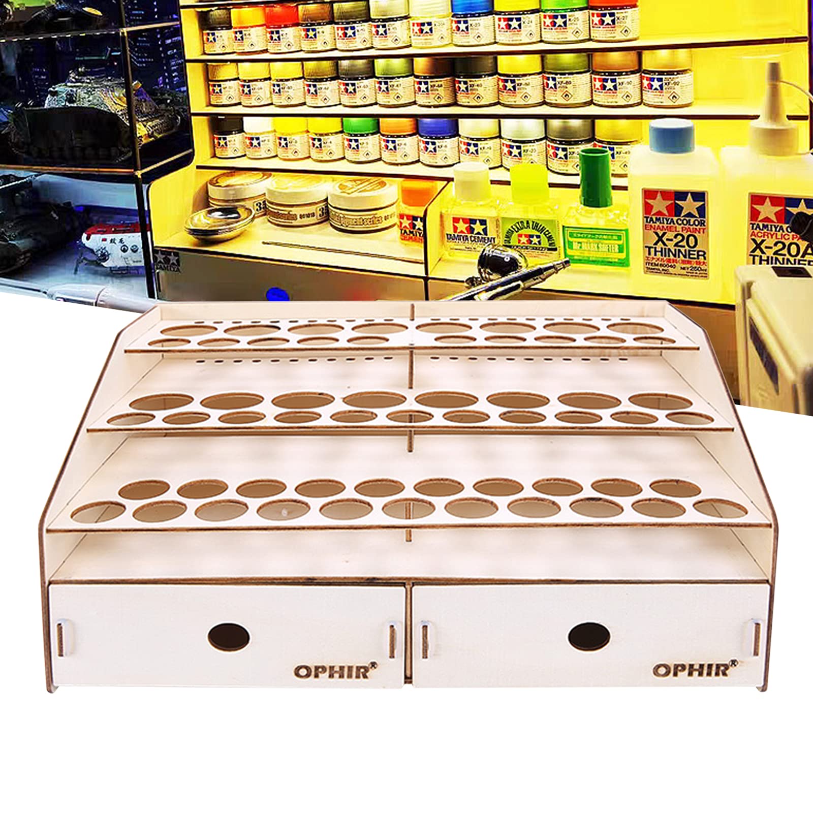DNYSYSJ 80 Holes Paint Rack Stand Pigment Ink Bottle Paints Tool Storage with Cabinet Holder Organizer for 58 Bottles & 22 Small Paint Brushes or Droppers