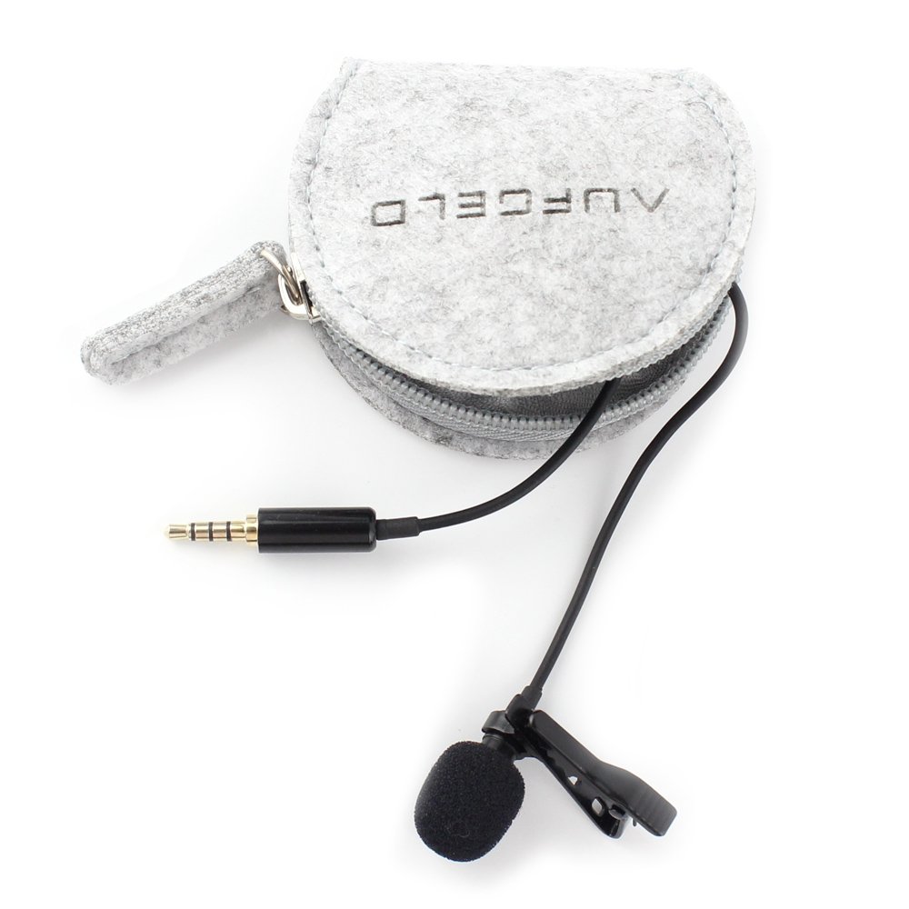 AUFGELD Professional Lavalier Lapel Omnidirectional Microphone Condenser Mic Compatible with iPhone Android Windows Cellphones Clip On Interview Video Filming Voice Podcast Noise Cancelling Vlogger