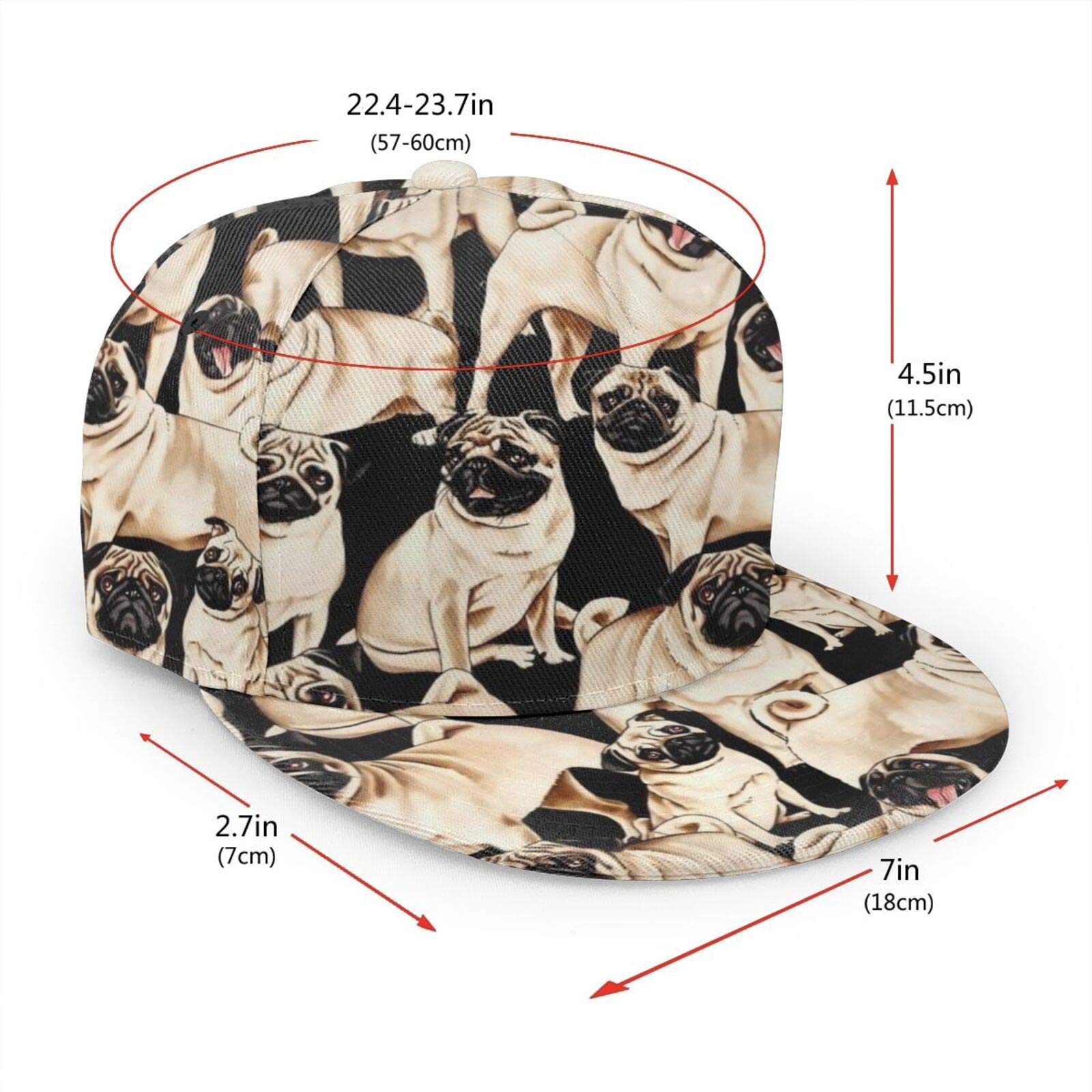 antkondnm Pugs Snapback Hat Unisex Trucker Hat Hip Hop Plaid Flat Bill Brim Adjustable Baseball Cap