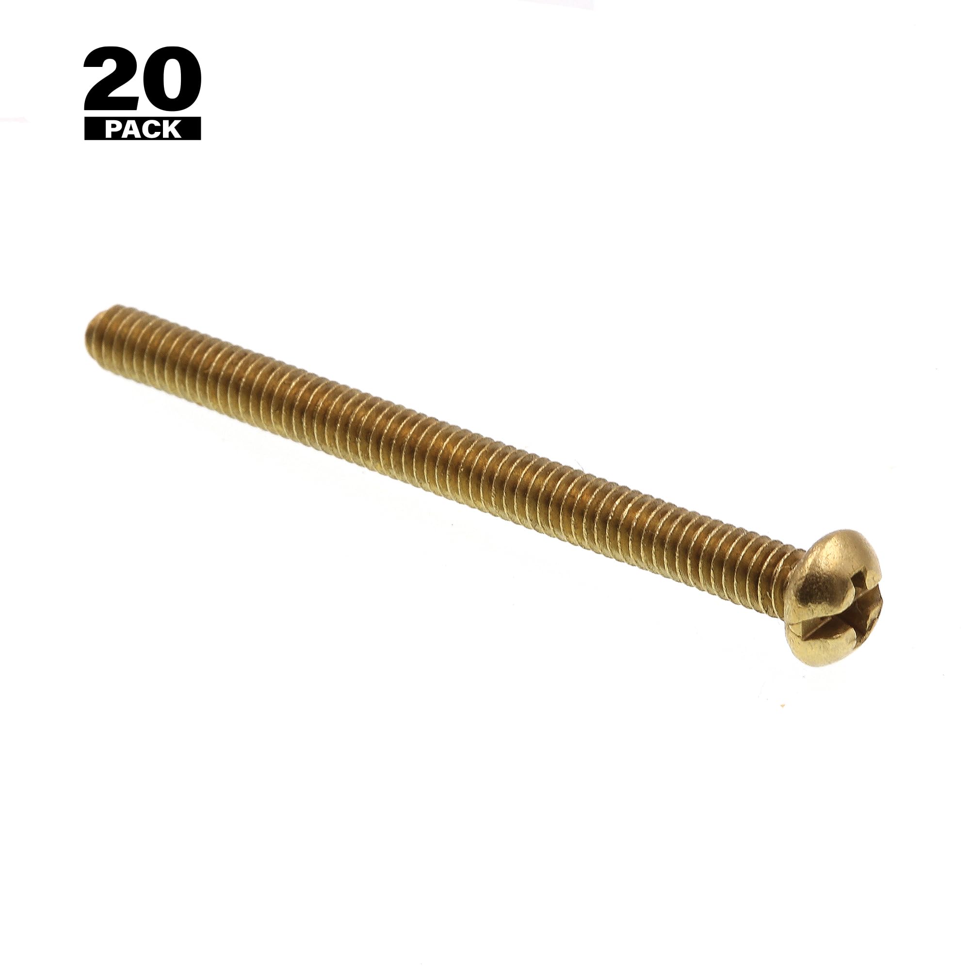 Prime-Line 9003892 Machine Screw, Round Head, Slotted/Phillips Combo, #8-32 X 2 in, Solid Brass, Pack of 20