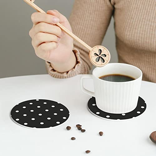Black and White Polka Dot Print Pattern Leather Drinks Coasters Set of 6, Housewarming Gift, Suitable for Kinds of Cups