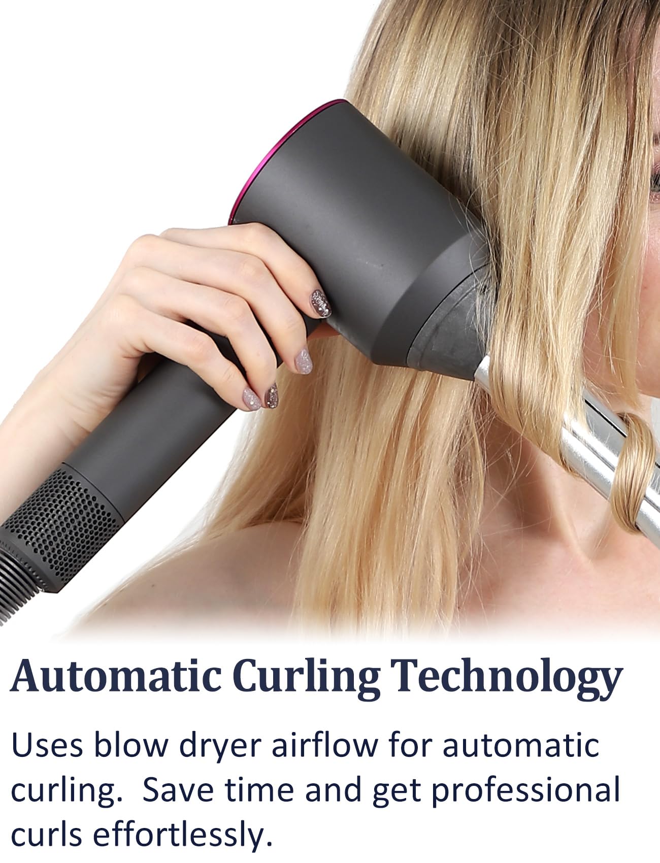 Automatic Curling Wands Attachments with 2 Curlers for Dyson Supersonic Hair Dryer Airwrap, Long Hair Waver Styling Iron Tool Blow Dryer Accessories for Women