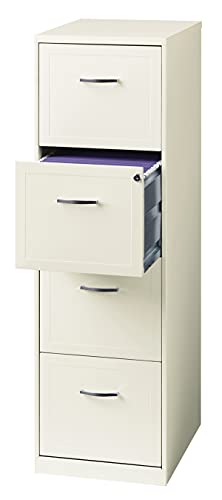 Space Solutions Deep 4 Drawer Vertical 18" Metal File Cabinet, Black, Pearl White