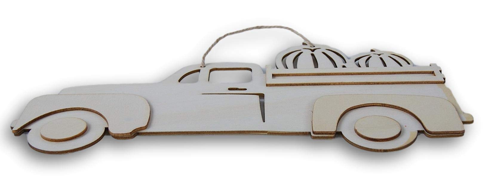 Daisy Crafts Truck with Pumpkins Shaped Layered Wood Cutout Mini Plaque Sign - 12 Inches x 6.5 Inches