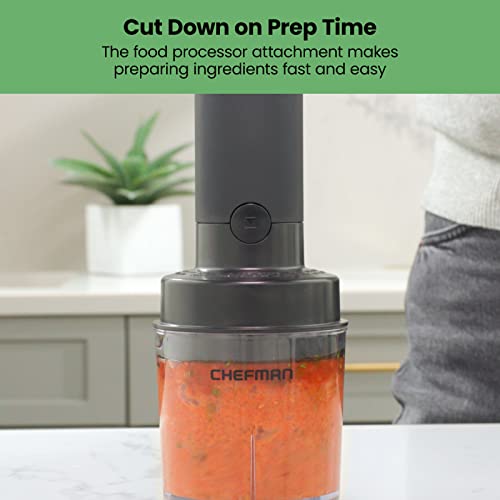 CHEFMAN Cordless Portable Immersion Blender 5-in-1 Blender Set, Ice Crushing Power with One-Touch Speed Control, Comes with Potato Masher, Whisk, Chopper, Beaker, and Storage Case, Stainless Steel