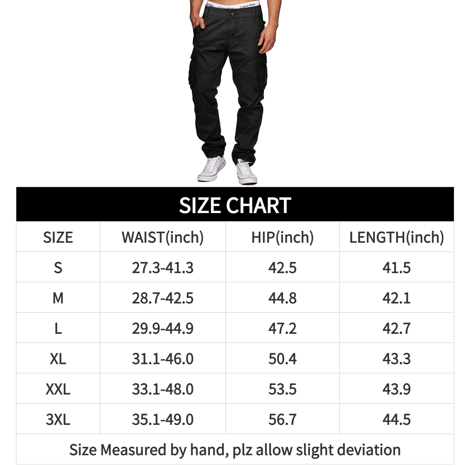 AIFARLD Mens Cargo Pants Multi Pockets Hiking Pants Cotton Stretch Elastic Waist Lightweight Trousers Outdoor Casual Relaxed Fit
