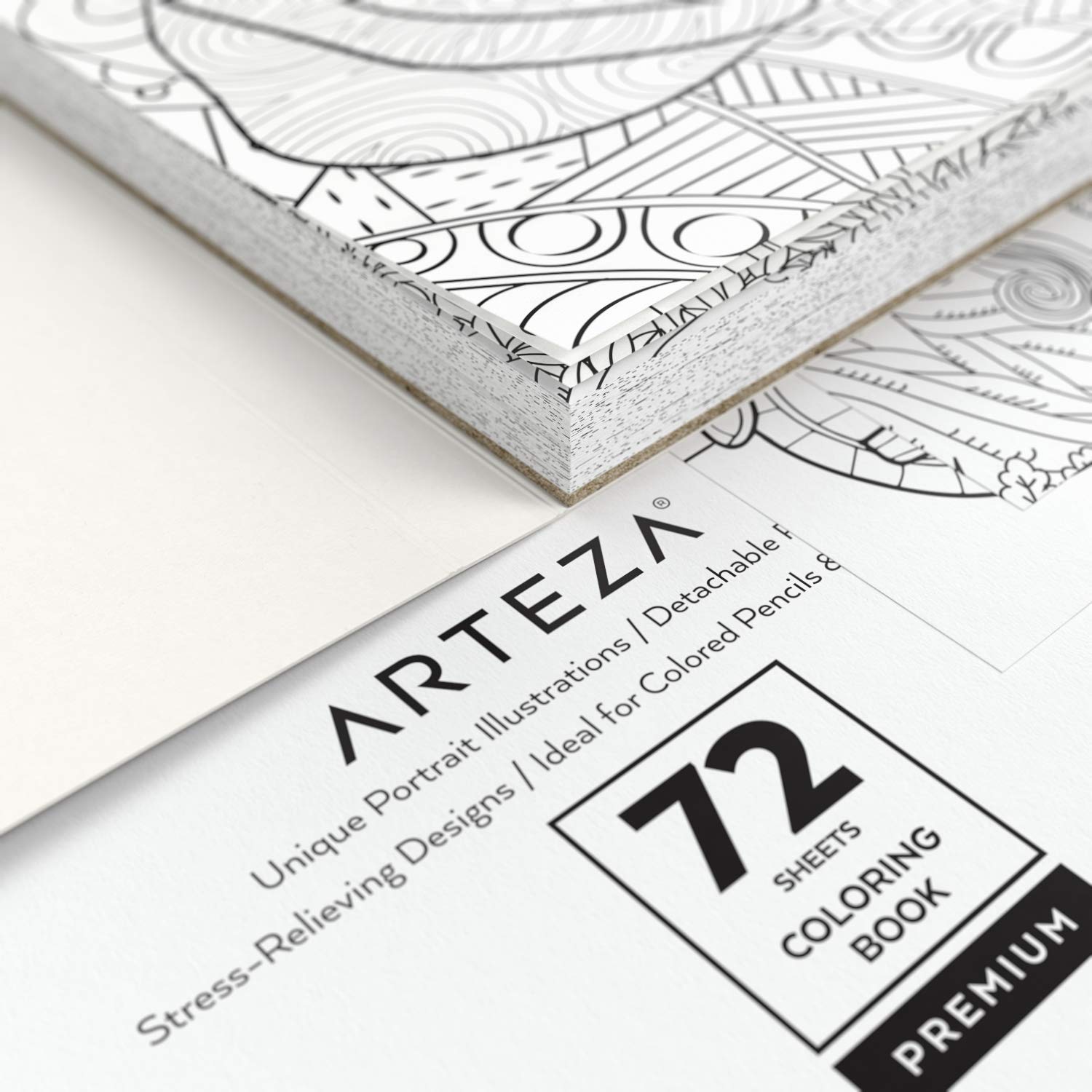 ARTEZA Adult Coloring Book, Portrait Illustrations, 72 Sheets, 6.4x6.4 Inches Coloring Pages, 100 lb Paper