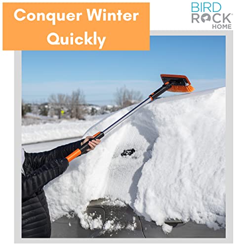 BIRDROCK HOME 60" Extendable Snow Brush with Detachable Ice Scraper for Car | 14" Wide Squeegee & Bristle Head | Size: Truck, Car, SUV, & RV | Aluminum Body with Ergonomic Rubber Grip