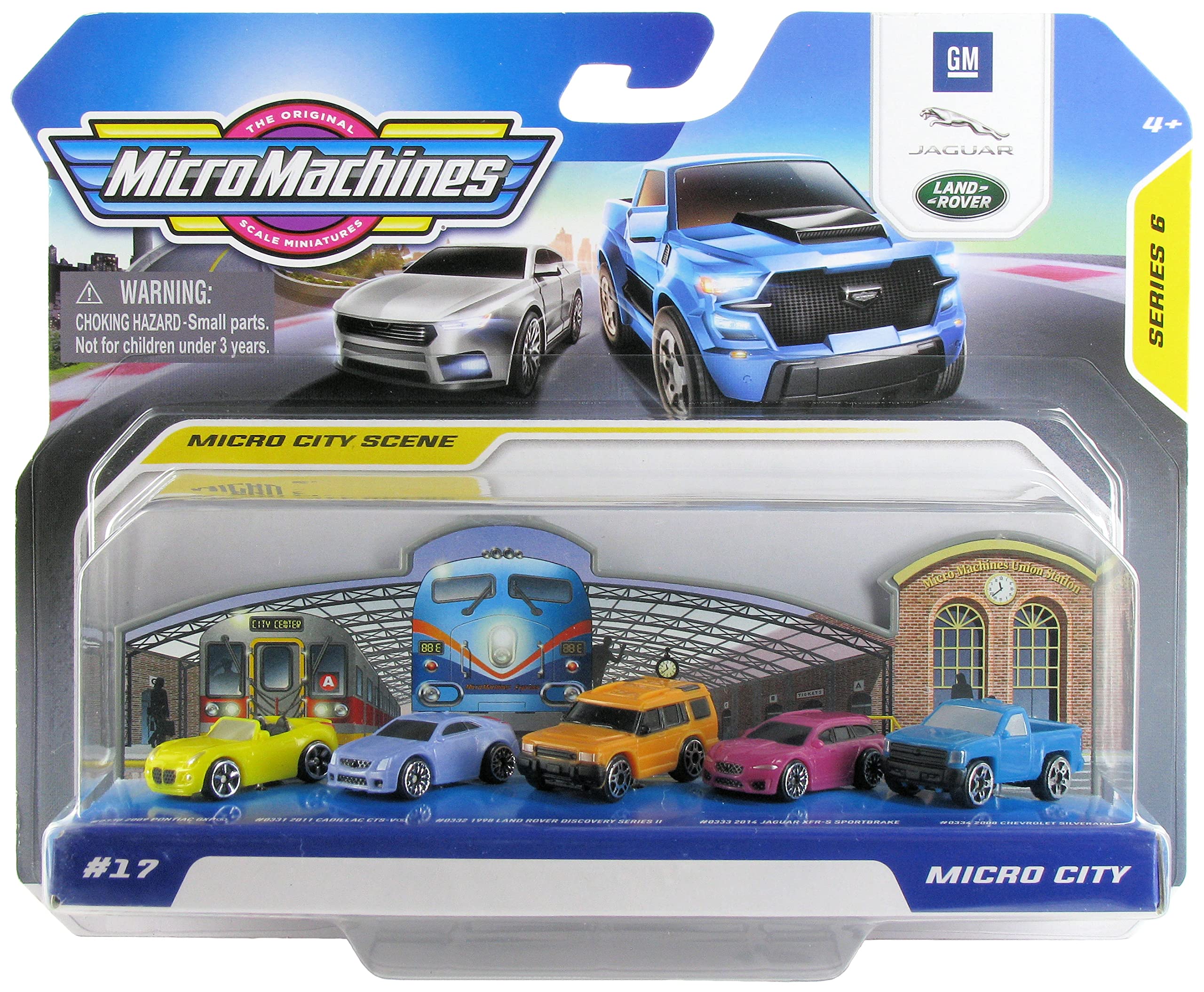 Micro Machines 2022 Series 6 World Pack #17 Micro City: Pontiac GXP, Cadillac CTS-V, Land Rover Discovery, Jaguar XFR-S, Silverado