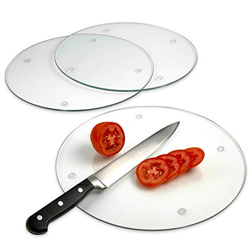 Tempered Glass Cutting Board β Long Lasting Clear Glass β Scratch Resistant, Heat Resistant, Shatter Resistant, Dishwasher Safe. (3 Round 12")