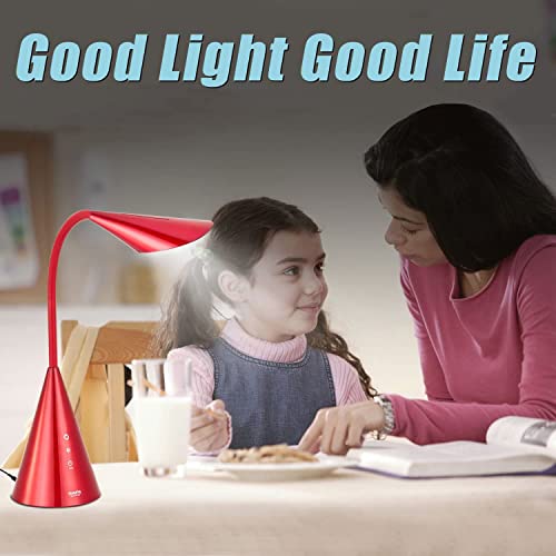 Anivia LED Desk Lamp for Bedroom, Table Lamp for Living Room for Reading & Working, Lamp with 4 Lighting Modes, Touch Lamp with Sensitive Control, Eye-Caring Office/Bedside Lamp (Red)