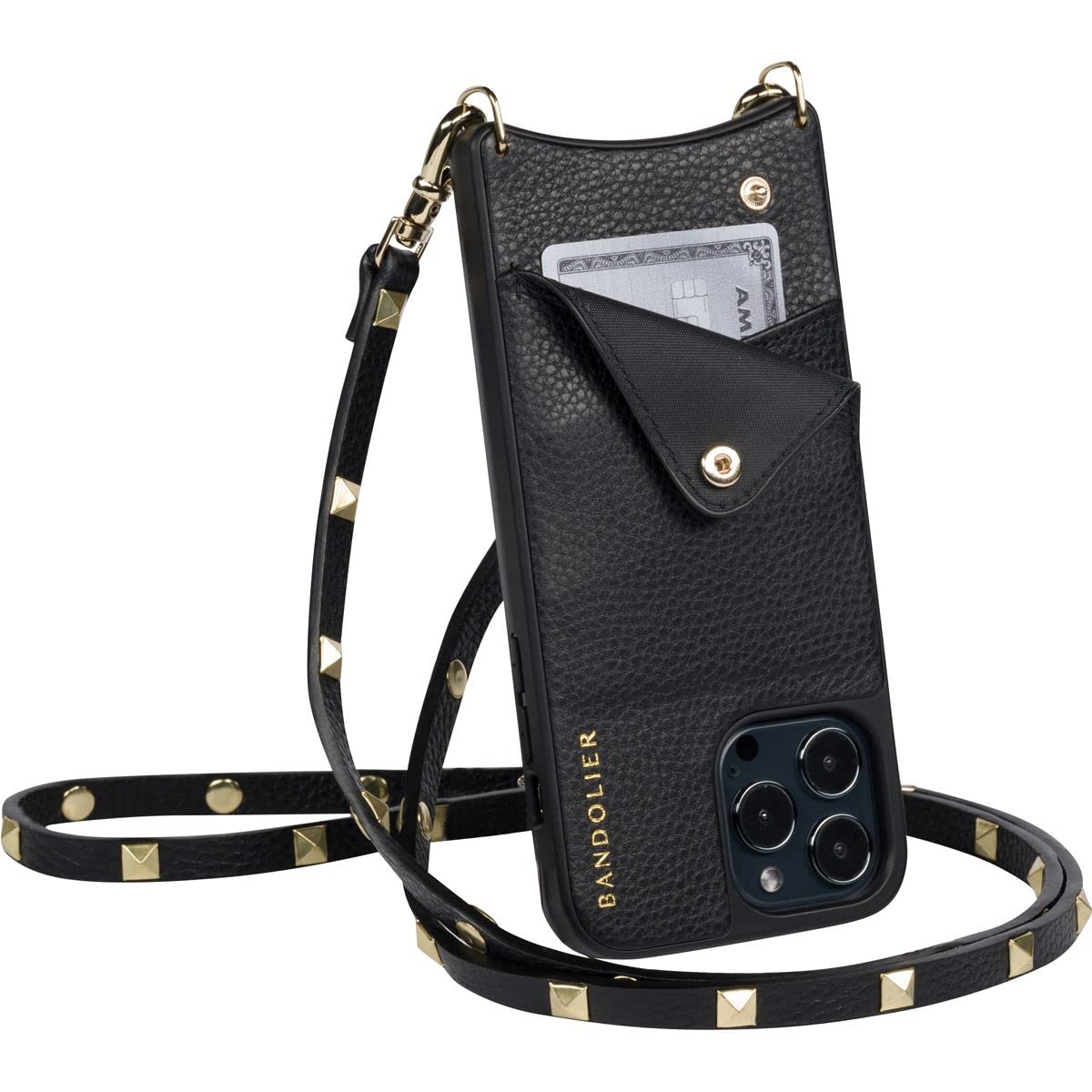 Bandolier Sarah Crossbody and Expanded Zip Pouch Set - for iPhone 13 Pro Max - Black / Gold