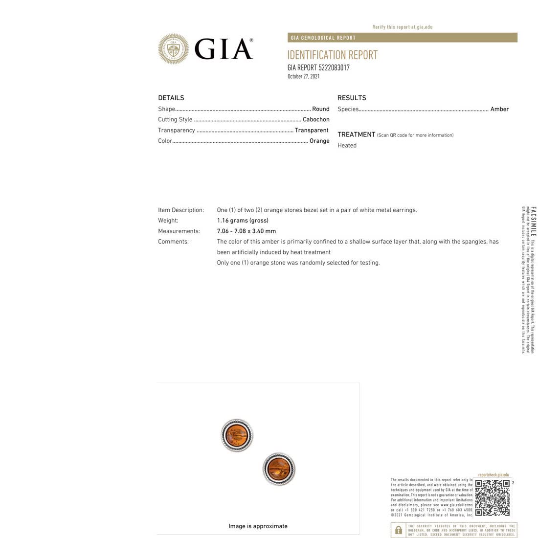 Amber Earrings - GIA Certified 925 Round Baltic Honey Amber Stud Earrings - Sterling Silver Jewelry Collection