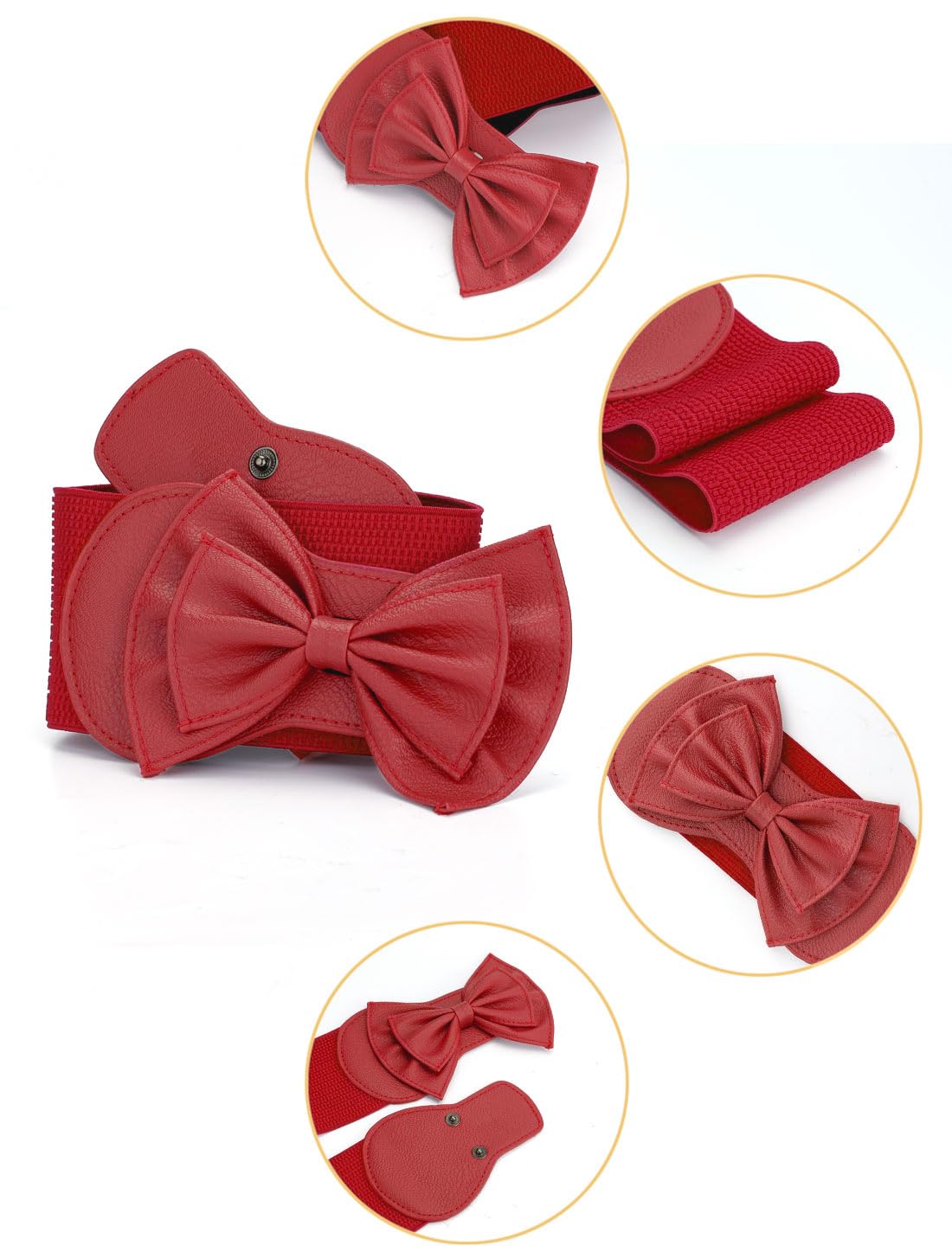 Allegra K Women Bowtie Ornament Press Stud Button Elastic Waist Cinch Belt one size Red