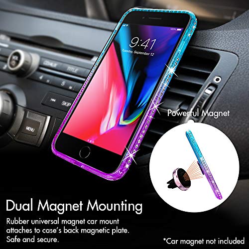 Silverback for iPhone SE Case 2022/2020, iPhone 8/7 Case, Moving Liquid Holographic Sparkle Glitter Case with Kickstand, Bling Bumper Ring iPhone SE3/2 iPhone 8/7 Case for Girls Women -Purple