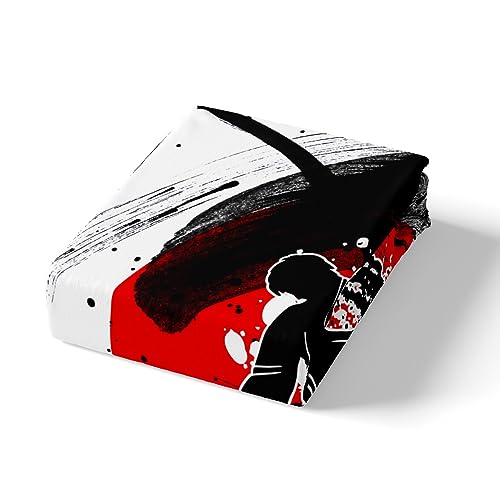 Castle Fairy Kungfu Sheet Set,Kids Ink Tie-dye Bed Sheets Set,Black and Red Bedding Set for Boys Teens Sheets Soft Room Decor Twin Size(1 Flat Sheet+1 Fitted Sheet+1 Pillowcase)
