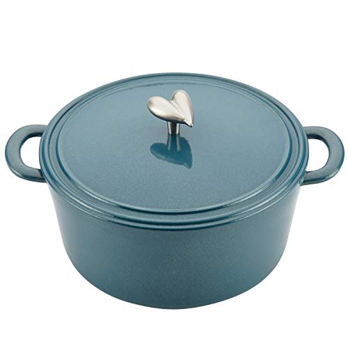 Ayesha Curry Cast Iron Enamel Casserole Dish/ Casserole Pan / Dutch Oven with Lid - 6 Quart, Twilight Teal