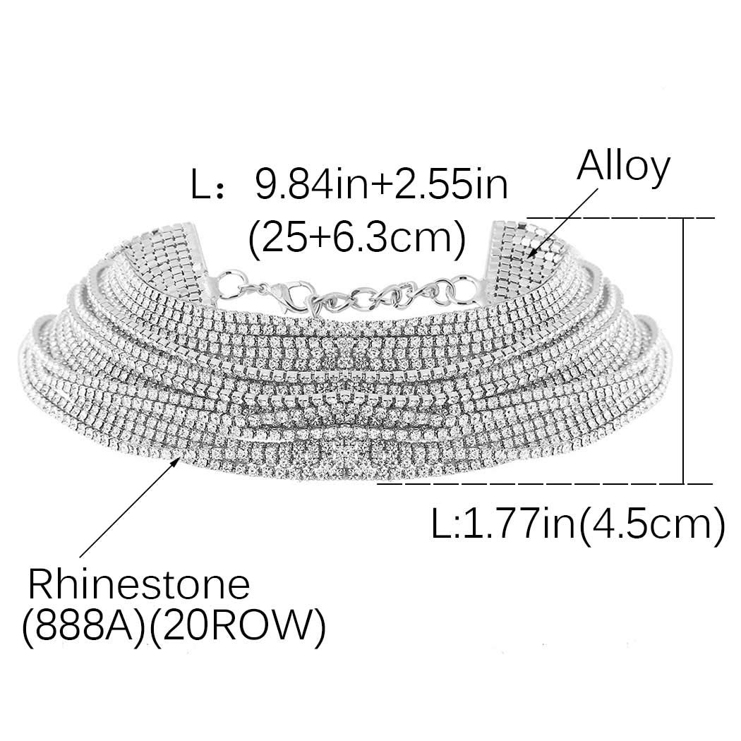 Aukmla Multi Layered Chain Crystal Rhinestone Choker Fully Diamond Statement Necklace Wedding Jewelry for Women