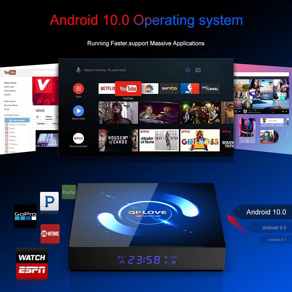 Android TV Box 10.0 4GB 64GB H616 Quad core Support 6K HD/ 3D/H265/Dual WiFi 2.4G 5G /100M LAN/USB 2.0/BT 5.0 with Wireless Keyboard