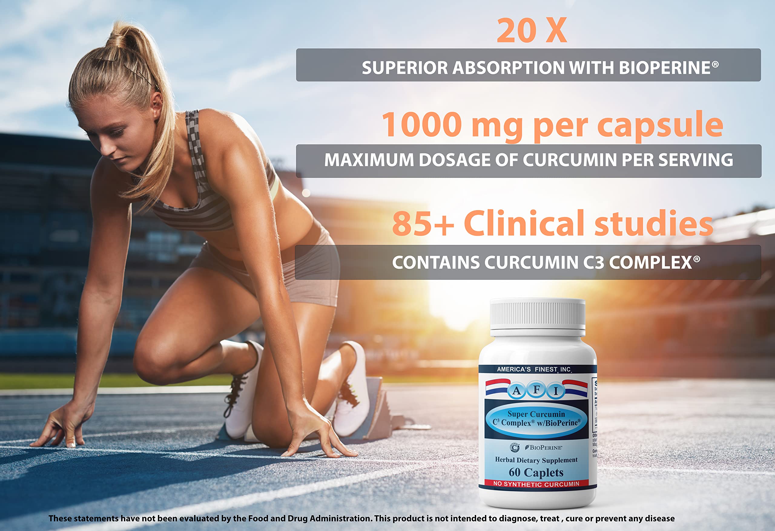 AFI Super Curcumin C3 Complex, 1000mg, Turmeric 95% no oxalates, Black Pepper Extract, Max Absorption for Joint Health, Vegetarian, Gluten-Free, Non-GMO