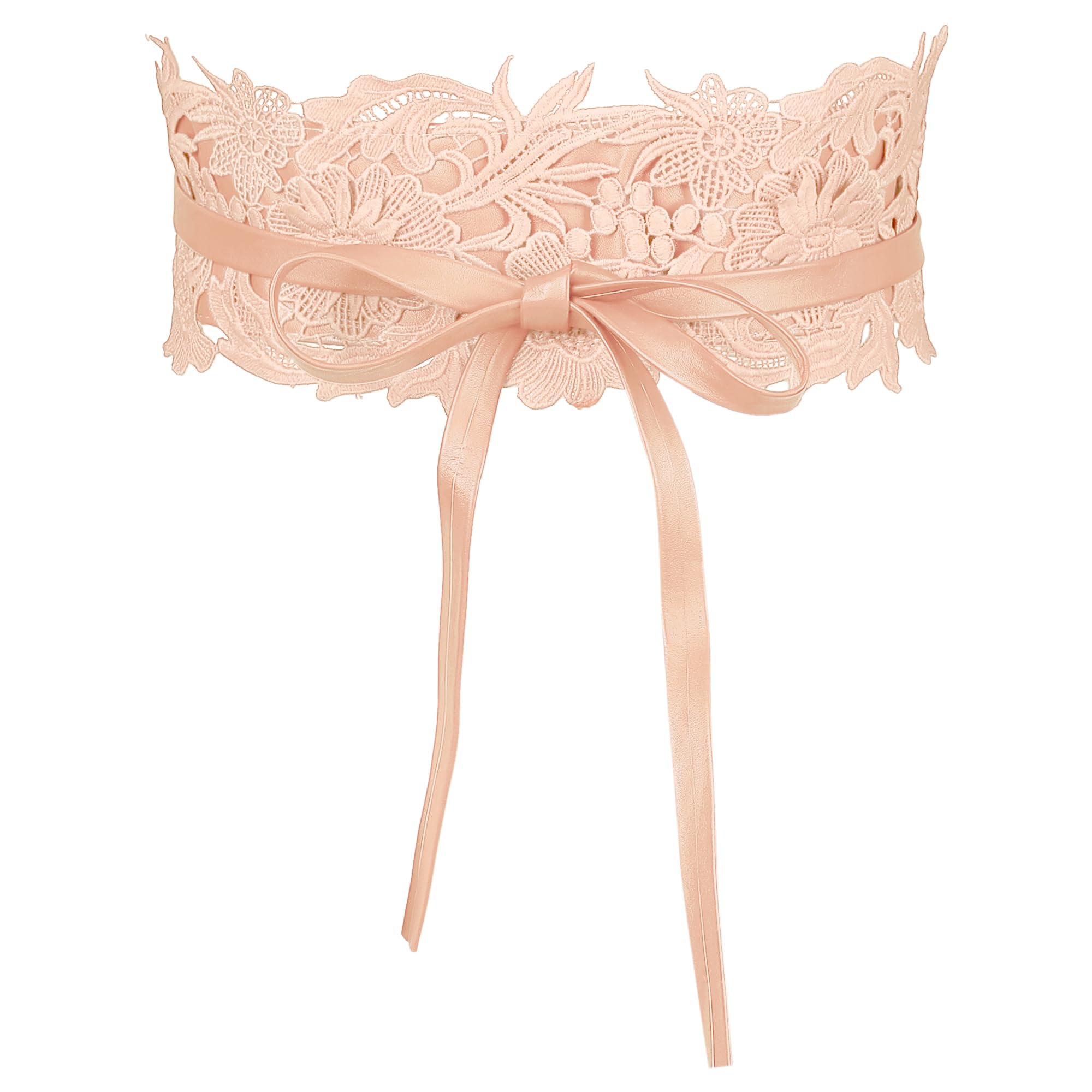 Allegra K Womens Lace Wide Waist Belt Wrap Around Obi Croset Belts Bowknot 65-80cm/25.59-31.50" Pink