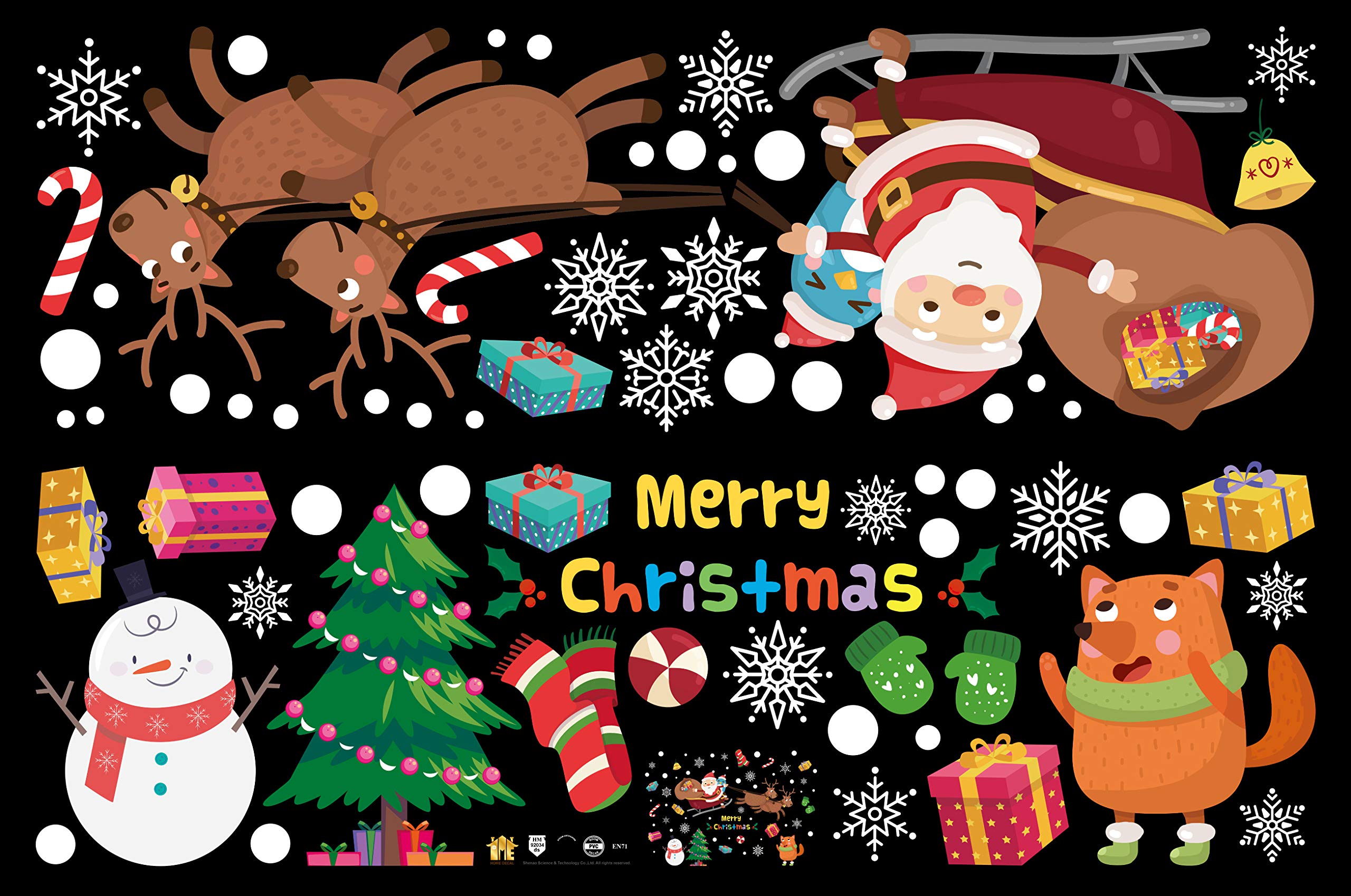 ANBER Christmas Tree Snowman Santa Claus Snowflake Sticker Peel &Stick Decals Removable Vinyl Wall Decals Window Xmas Self-Adhesive Holiday Home Decoration
