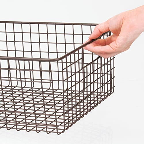 mDesign Metal Wire Food Storage Basket Organizer with Handles for Organizing Kitchen Cabinets, Pantry Shelf, Bathroom, Laundry Room, Closets, Garage - Concerto Collection - 6 Pack - Bronze