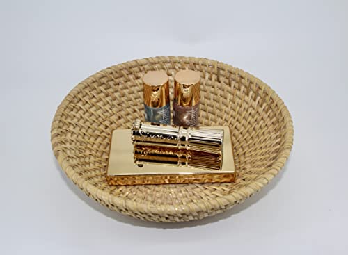 Balinesia Set of 2 Small Round Handmade Natural Rattan Baskets | Circle Countertop Handwoven Rattan for Storage and Display | Wicker Vanity Storage Tray Home Decor | Peanut Bowl