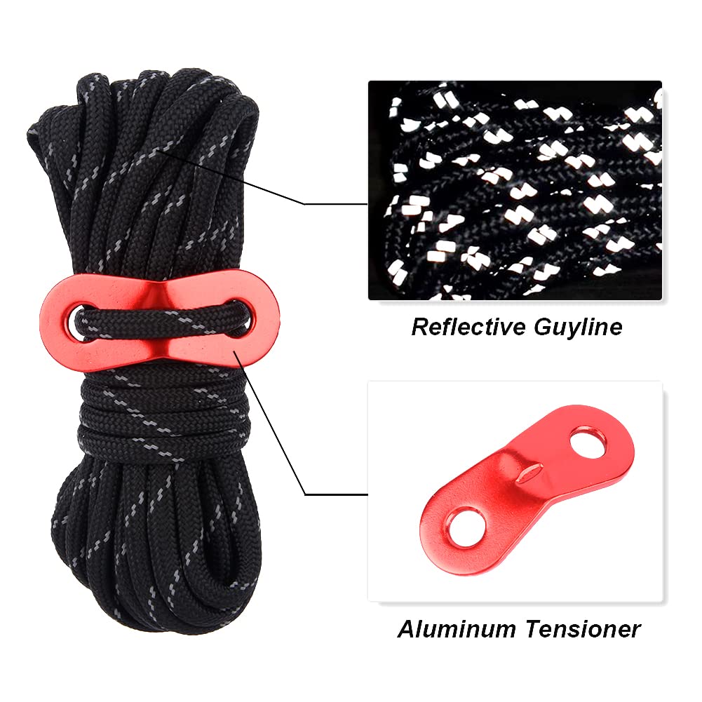 8pcs Outdoor Guyline Tent Cords Reflective Tent Guy Lines Rope Lightweight Camping Rope with Aluminum Cord Adjuster for Tent Tarp, Canopy Shelter, Backpacking