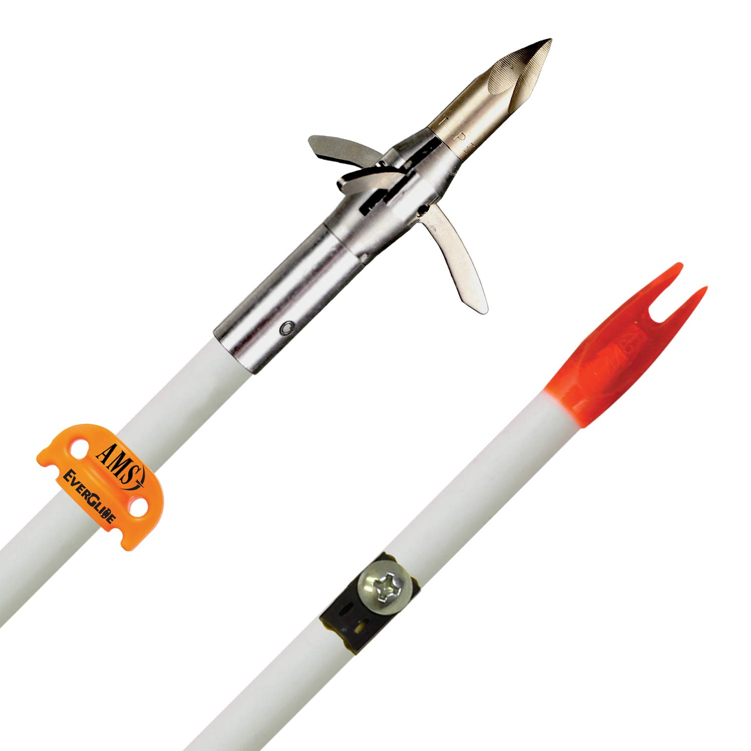 AMS A207-Wht Fiberglass Arrow, Amsankor Qt Point, White Shaft & Amseverglide Safety Slide
